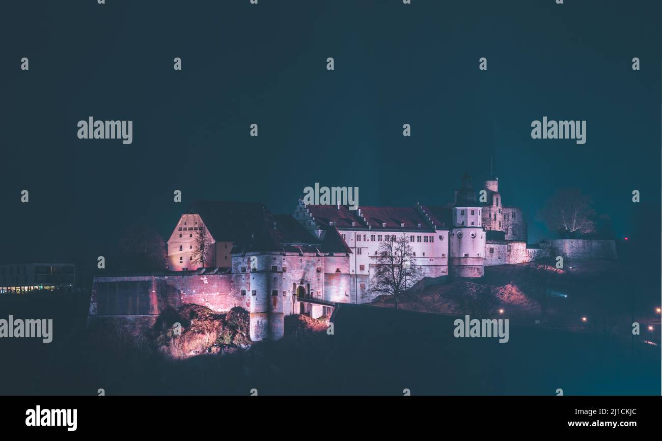 A beautiful view of the Hellenstein Castle at night in Germany Stock ...