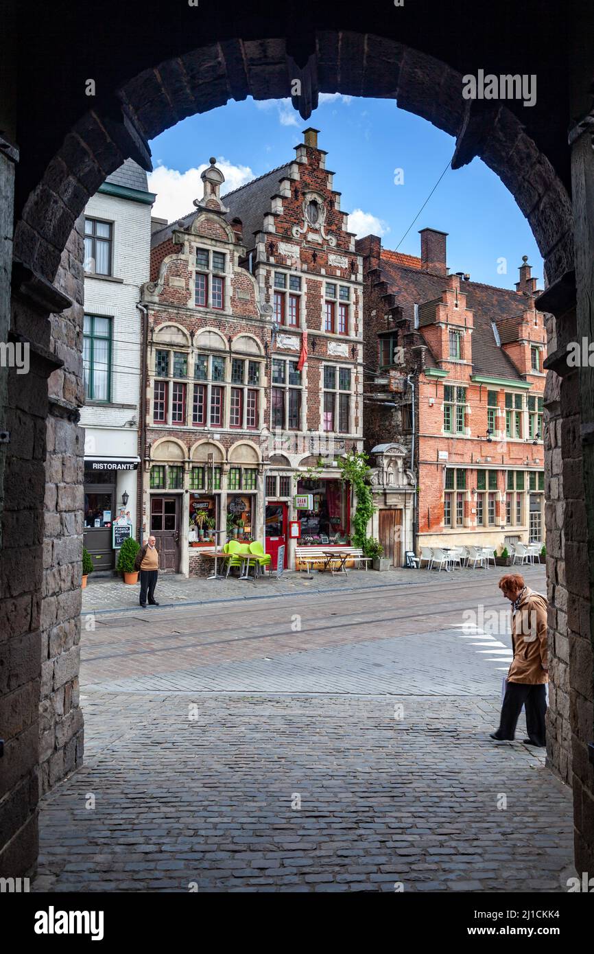 A vertical shot of the flemish historical buildings in Ghent, Belgium ...