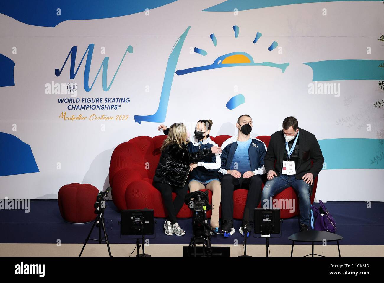 Hailey KOPS & Evgeni KRASNOPOLSKI (ISR), at Kiss & Cry during Pairs ...