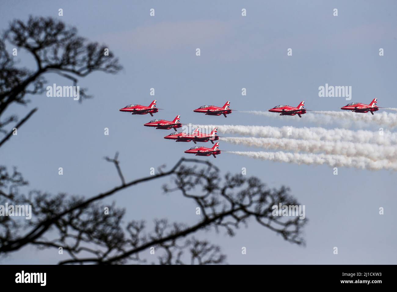 Leeming Bar, UK. 24th Mar, 2022. RAF Red Arrows acrobatic flying team ...