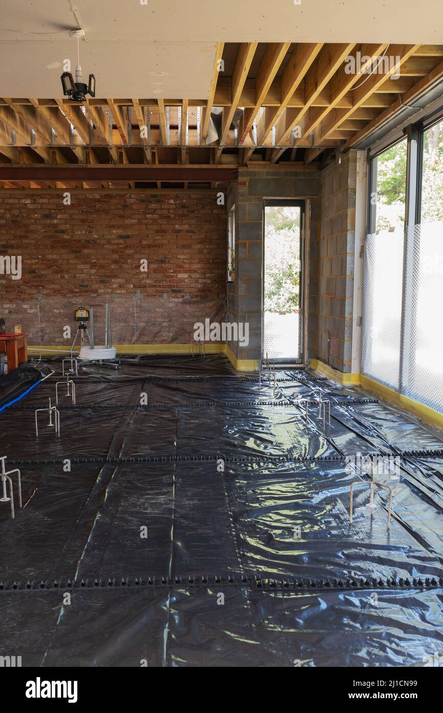 Preparation stage of underfloor heating installation, DIY Stock Photo ...