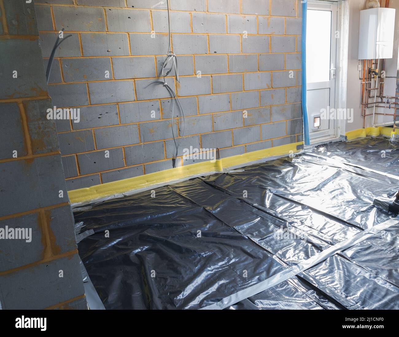 Preparation stage of underfloor heating installation, DIY Stock Photo ...