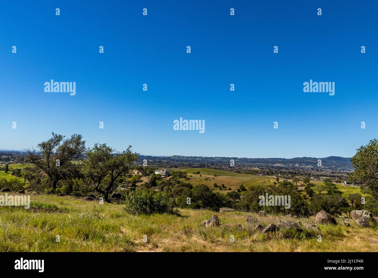A Napa Valley vista on a warm spring day of the Napa Valley of ...