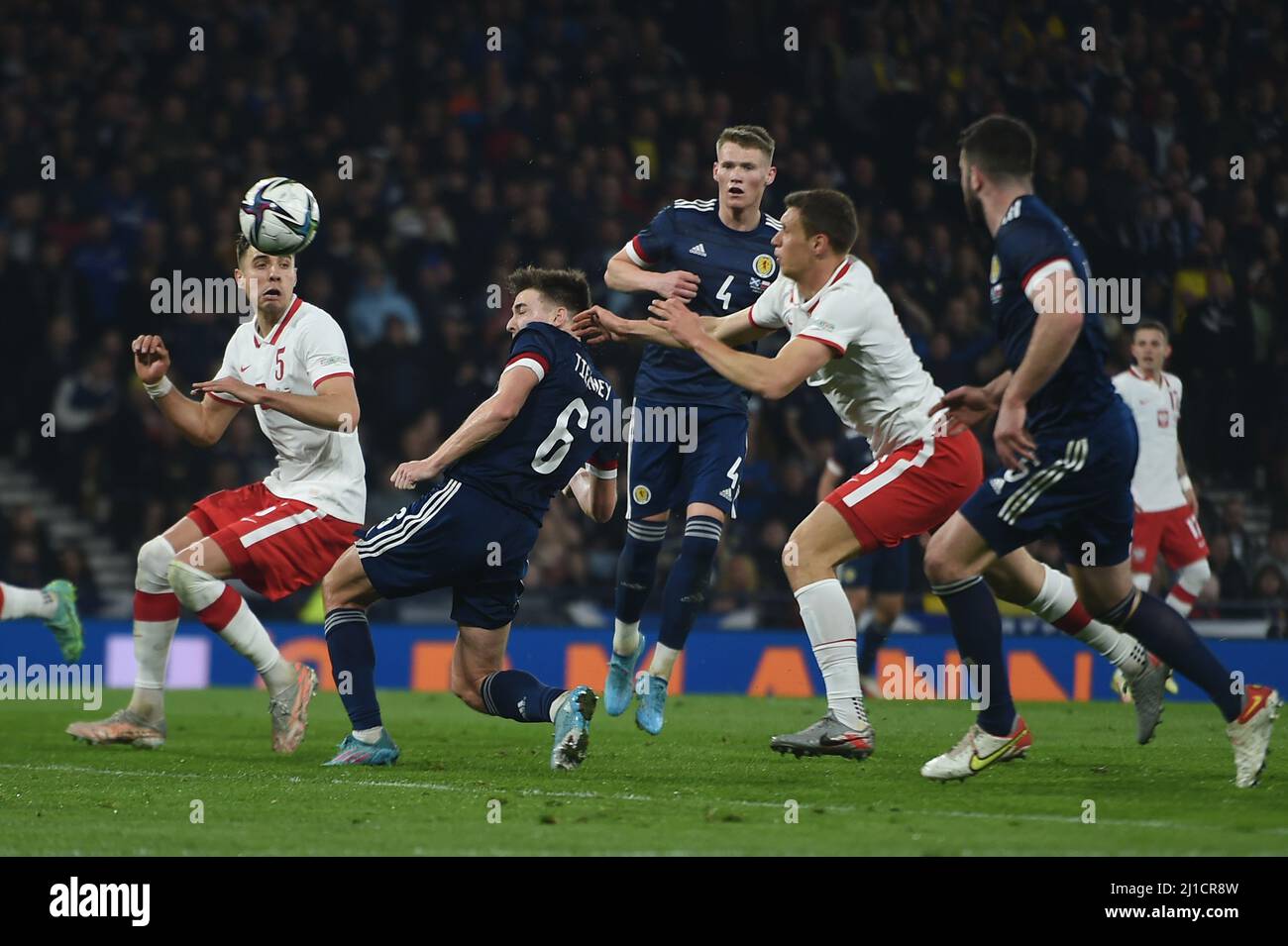 Glasgow, Scotland, 24th March 2022. Kieran Tierney (6) of Scotland ...