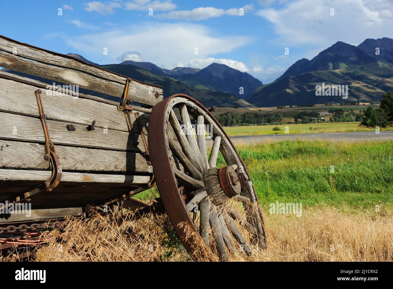 Broken down wagon is one of the few relics of the west. Wagon faces the ...