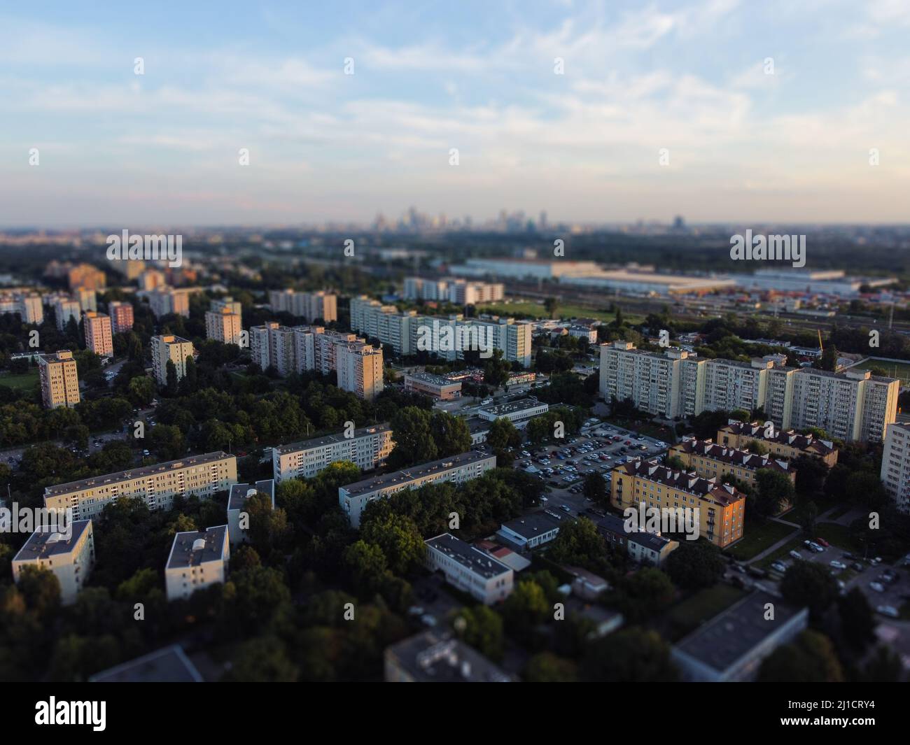 An aerial view of residential buildings under a cloudy sky Stock Photo ...