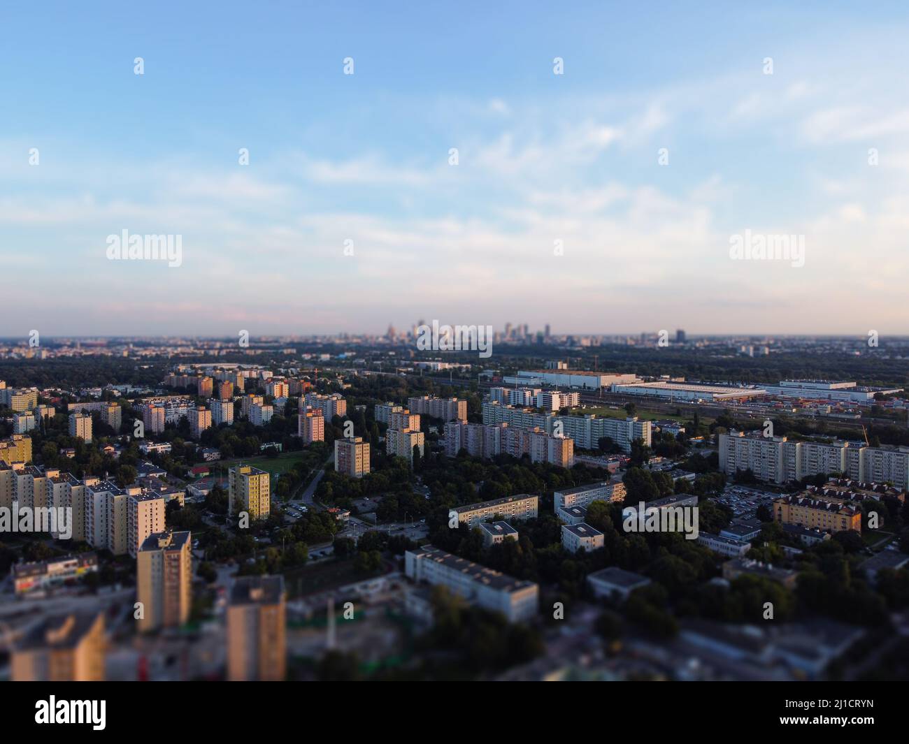 An aerial view of residential buildings under a cloudy sky Stock Photo ...
