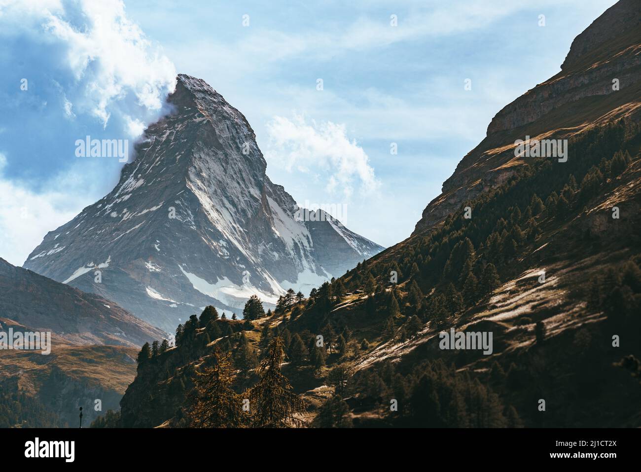 Swiss mountain Matterhorn- monumental rock formations in the Alps Stock ...