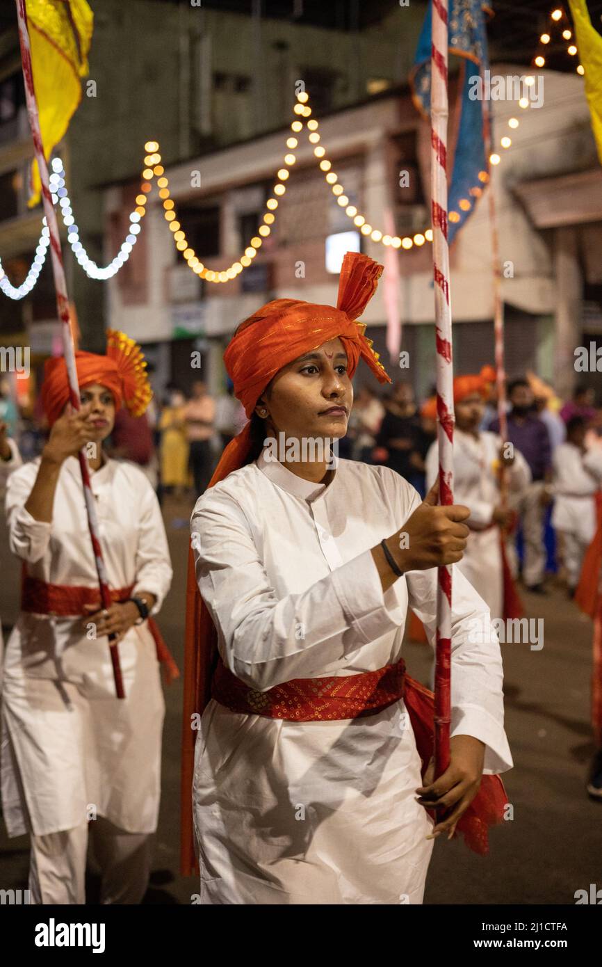 Young girls part of the romtamell dance at the Shigmo parade in Ponda ...