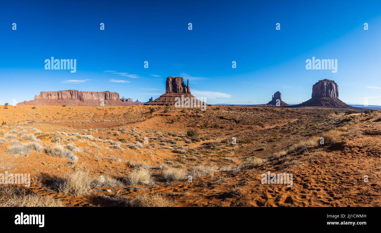 Panorama of Monument Valley on a bright sunny day in Arizona Stock ...
