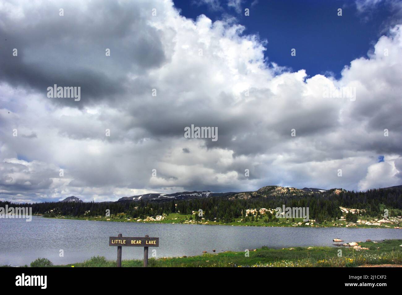 Storm clouds roll in over Little Bear Lake on the Beartooth Pass Scenic ...
