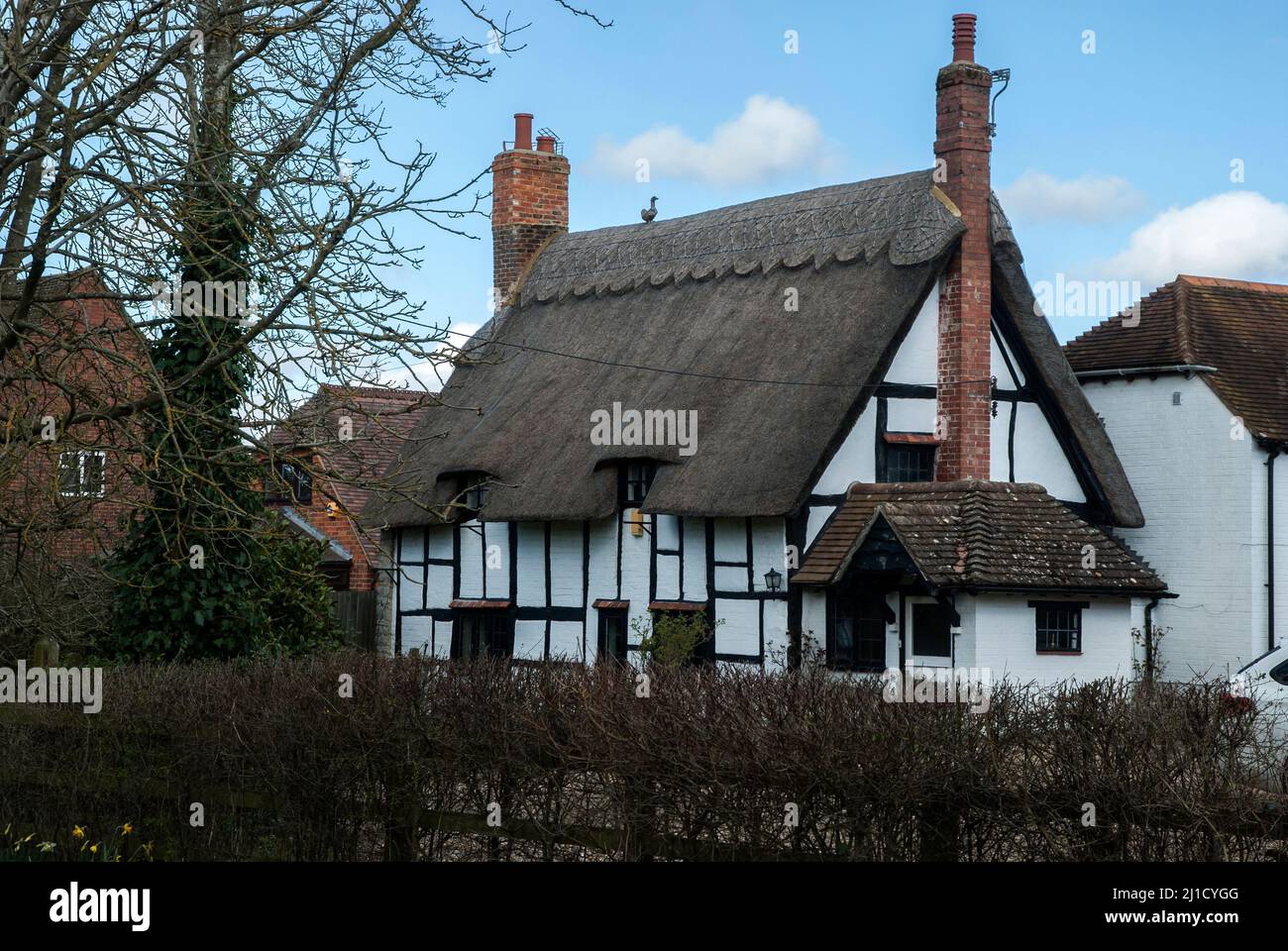 Old traditional romantic thatched roof English country house Stock ...