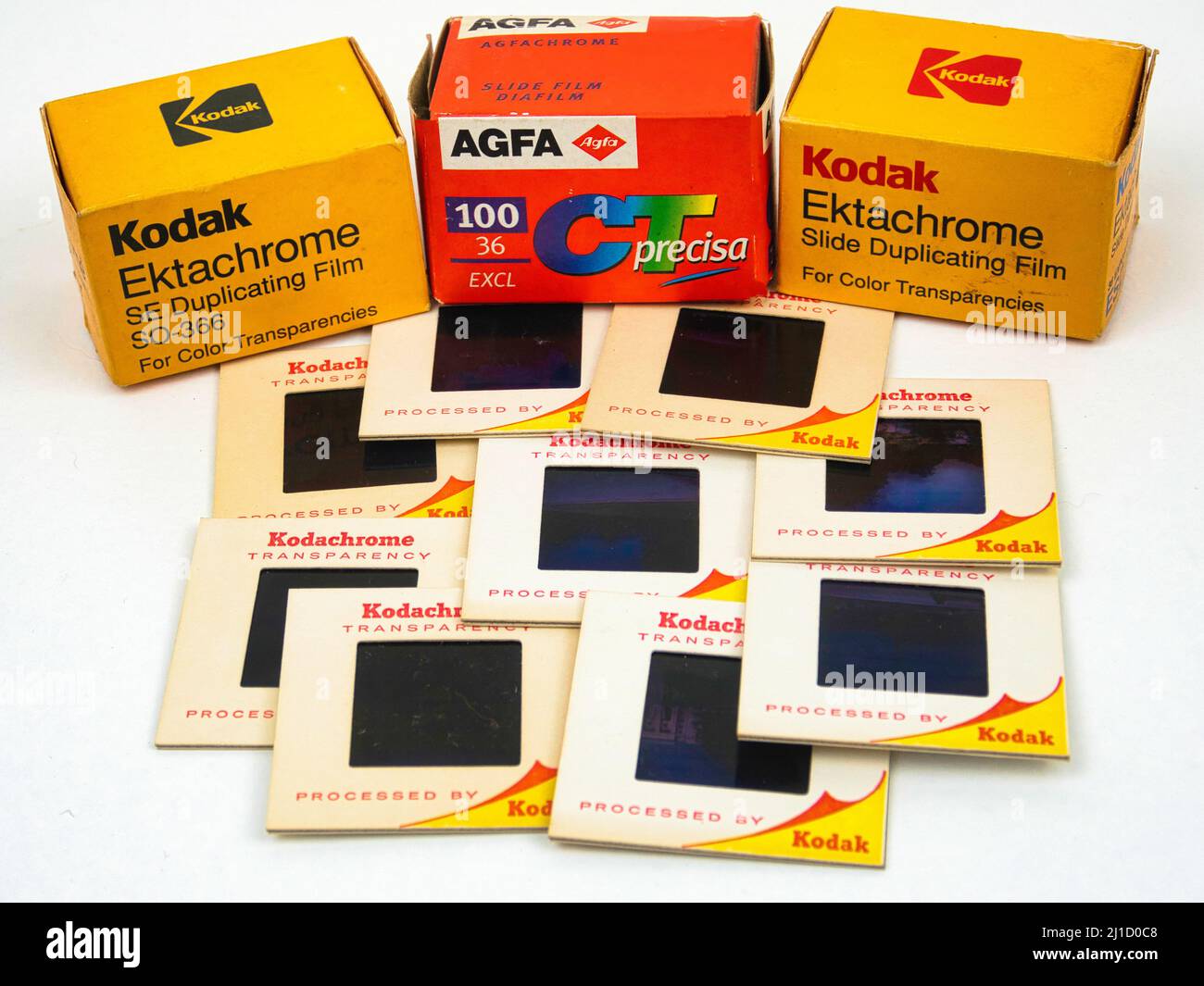 Vintage Kodak and Agfa slide film boxes and slides Stock Photo - Alamy
