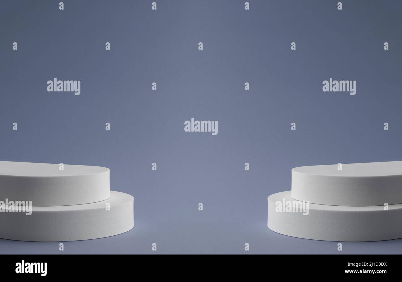 Two white podiums on blue background with copy space Stock Photo - Alamy