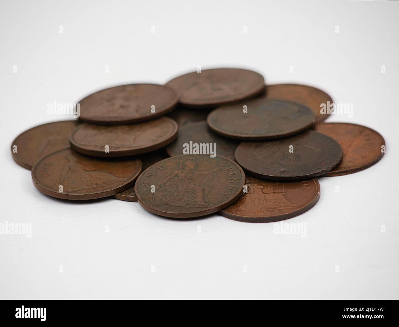 pile of British large copper cents Stock Photo - Alamy