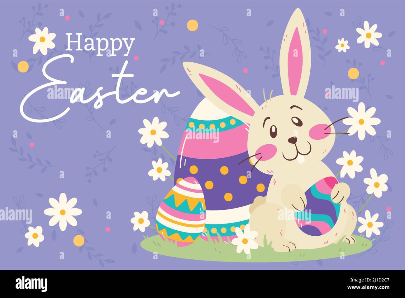 Cute rabbit with painted easter eggs Happy easter week template Vector ...