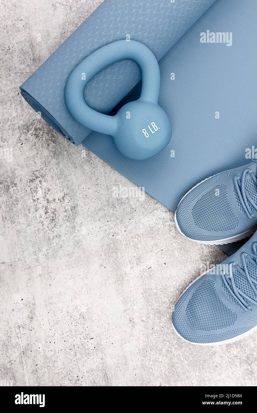 Fitness concept with blue and grey Stock Photo - Alamy