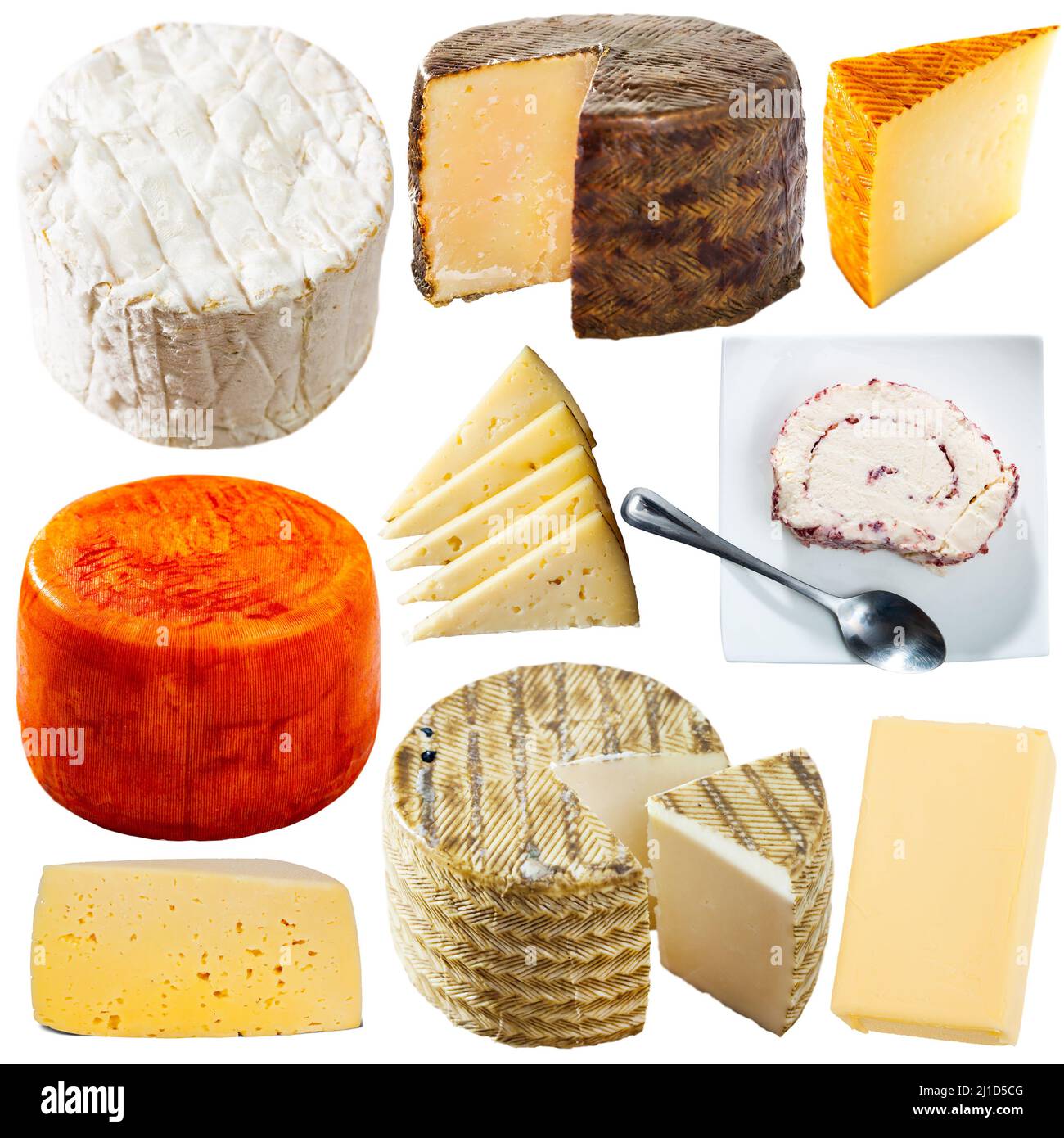Collection of cheeses isolated on white background Stock Photo - Alamy