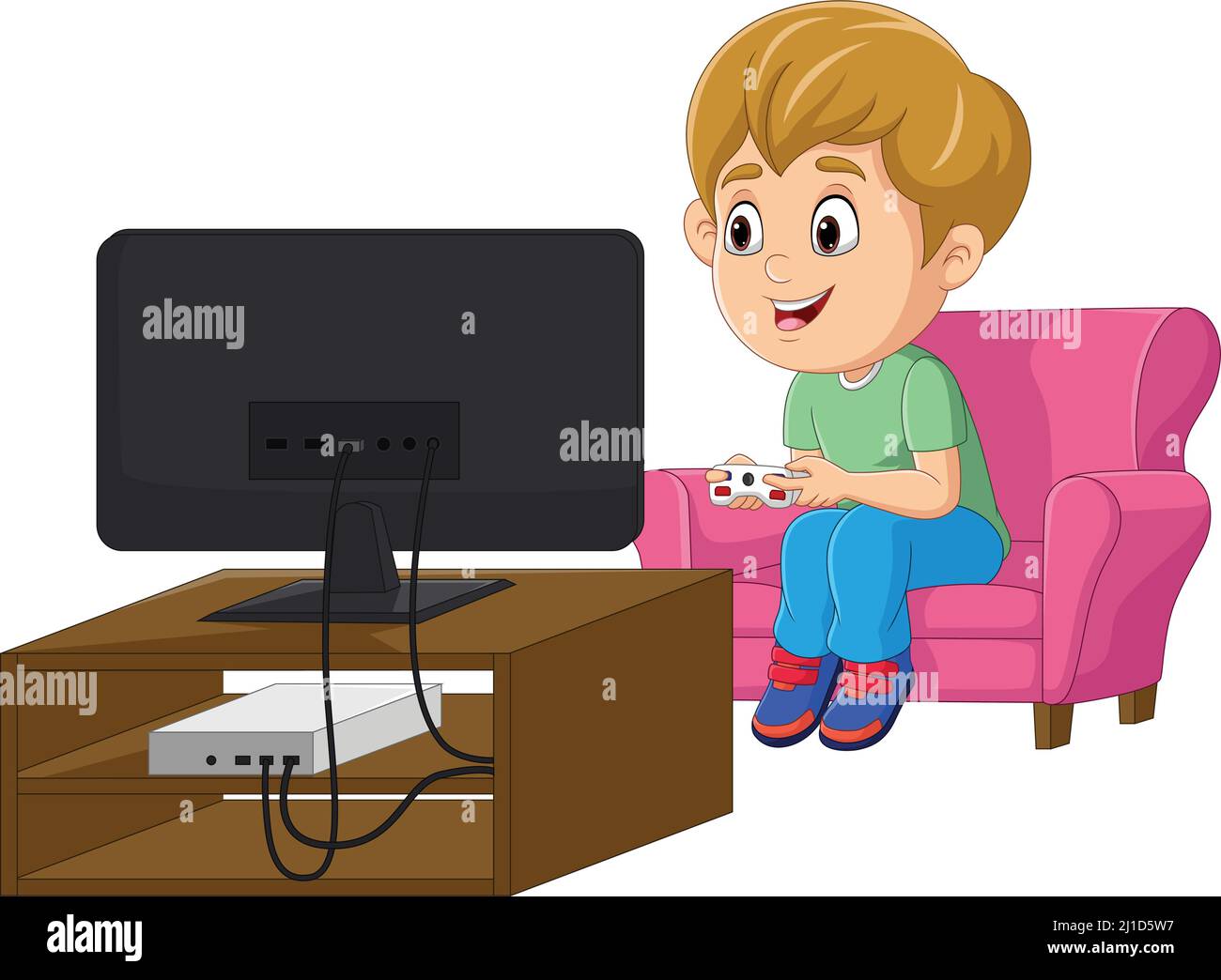 Cartoon little boy playing video game Stock Vector Image Art Alamy