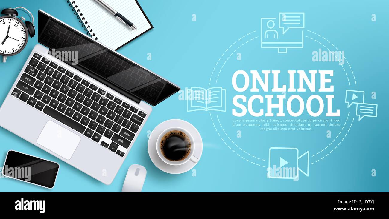 Online education vector design. Online school text with laptop and ...