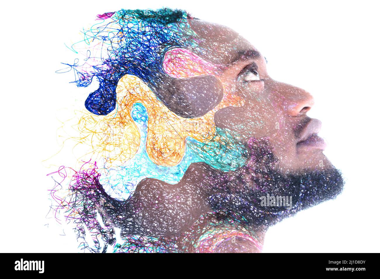 Paintography. Young African American man immersed in a creative process ...