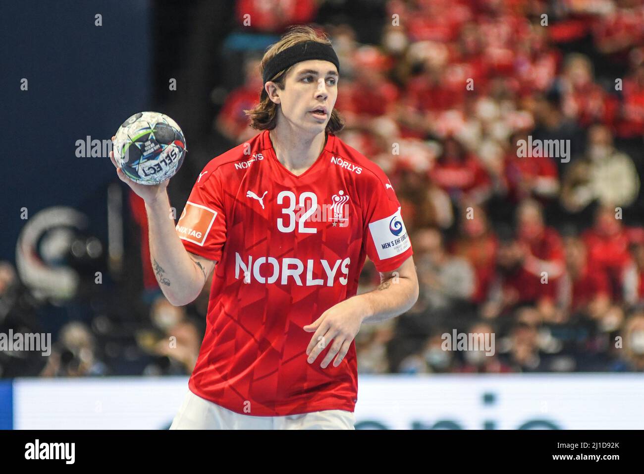 Jacob Holm (Denmark) against France. EHF Euro 2022. Bronze medal game ...