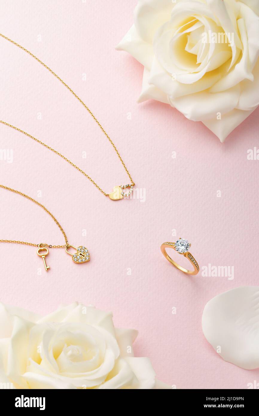 A romantic showcase of elegant engagement and wedding rings, perfect ...