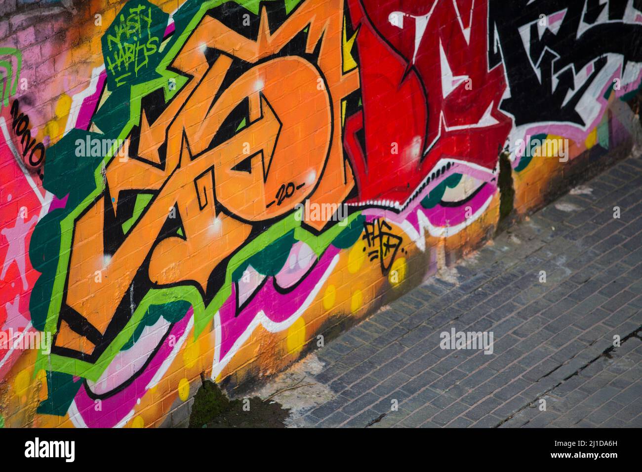 Graffiti on the walls and streets of Digbeth, Birmingham, England, UK ...
