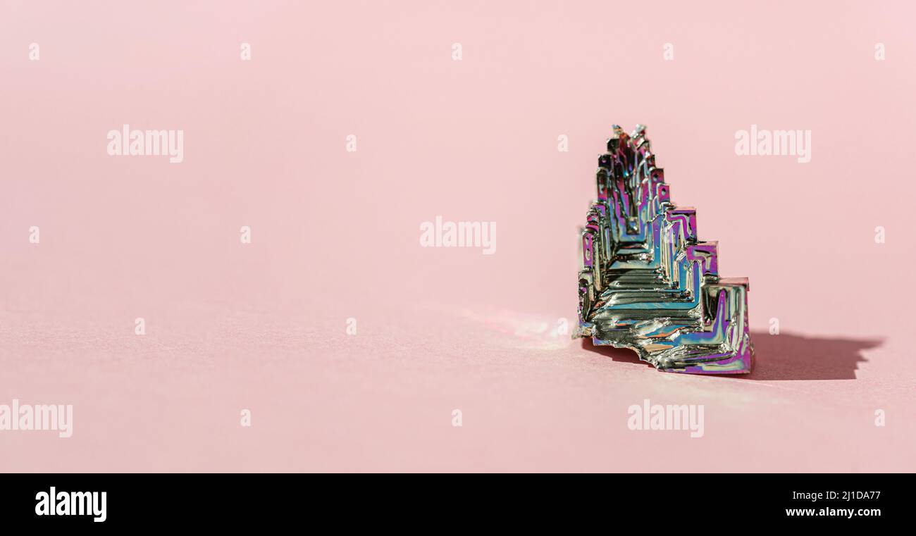Synthetic bismuth Bismuthumcrystal with iridescent oxide film on pink ...