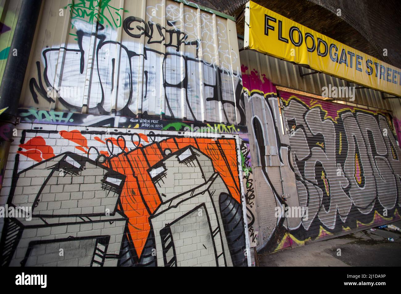 Graffiti on the walls and streets of Digbeth, Birmingham, England, UK ...