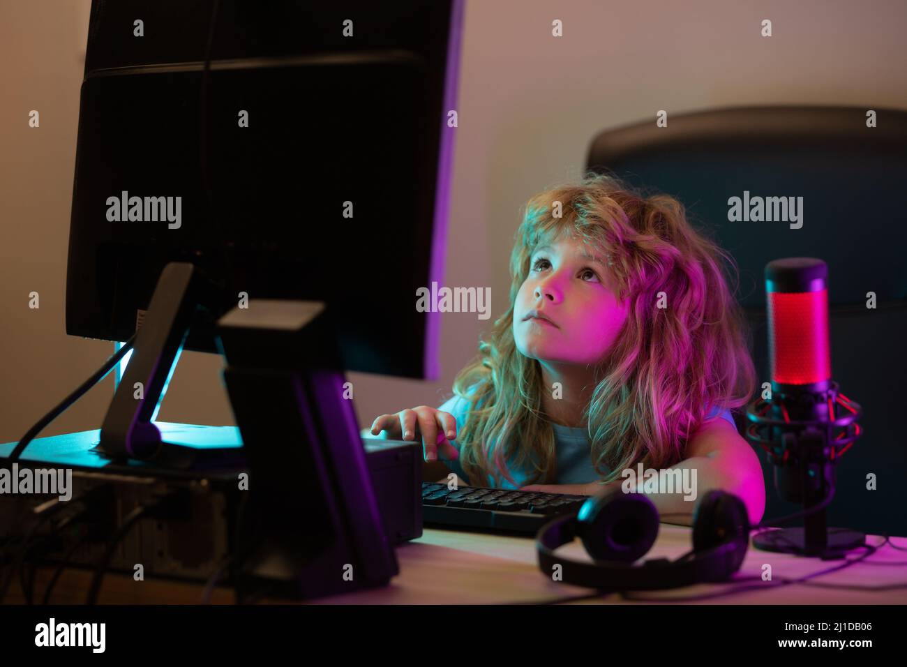 Clever kids learning online home. Caucasian child boy working on laptop ...