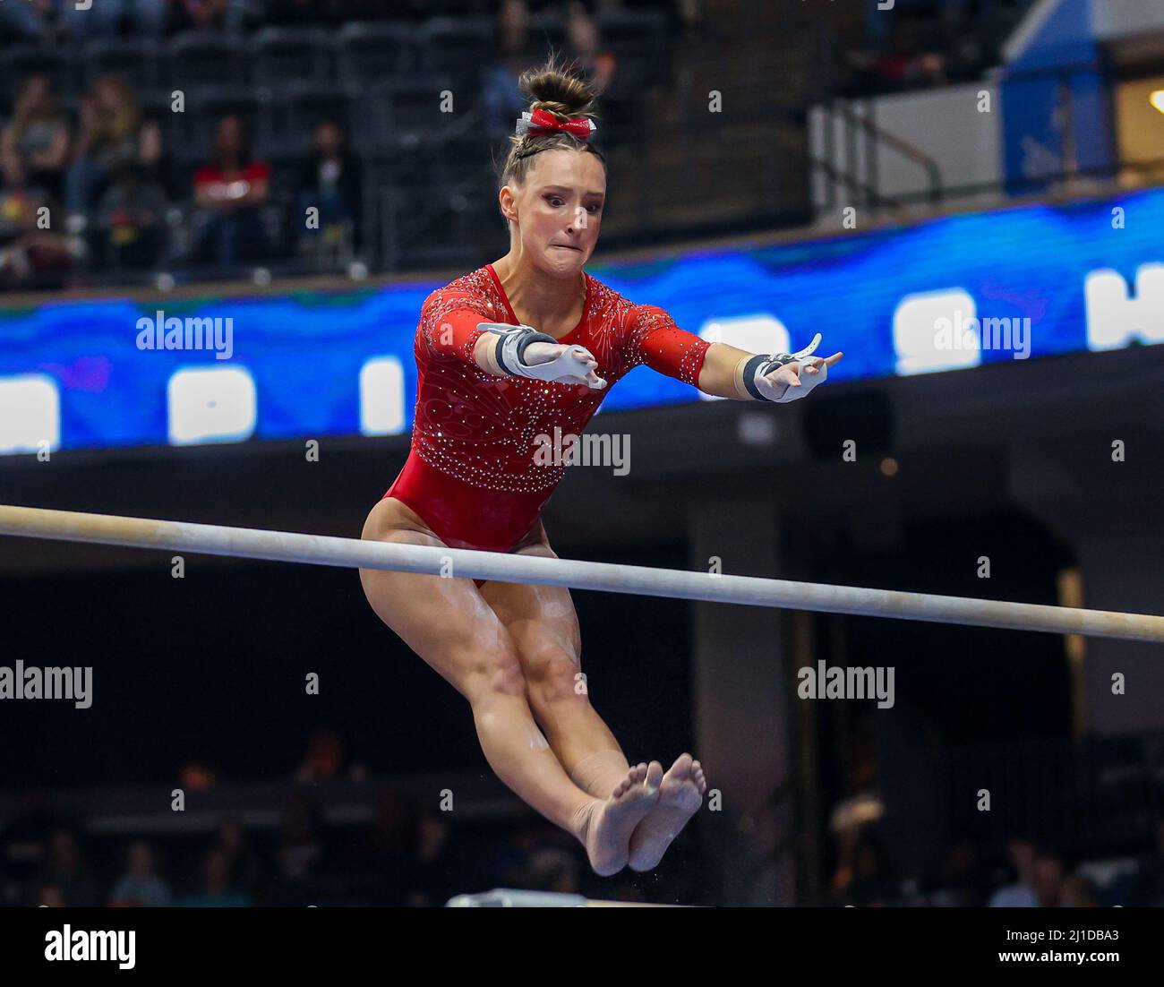 Birmingham, AL, USA. 19th Mar, 2022. Arkansas' Kennedy Hambrick does a ...