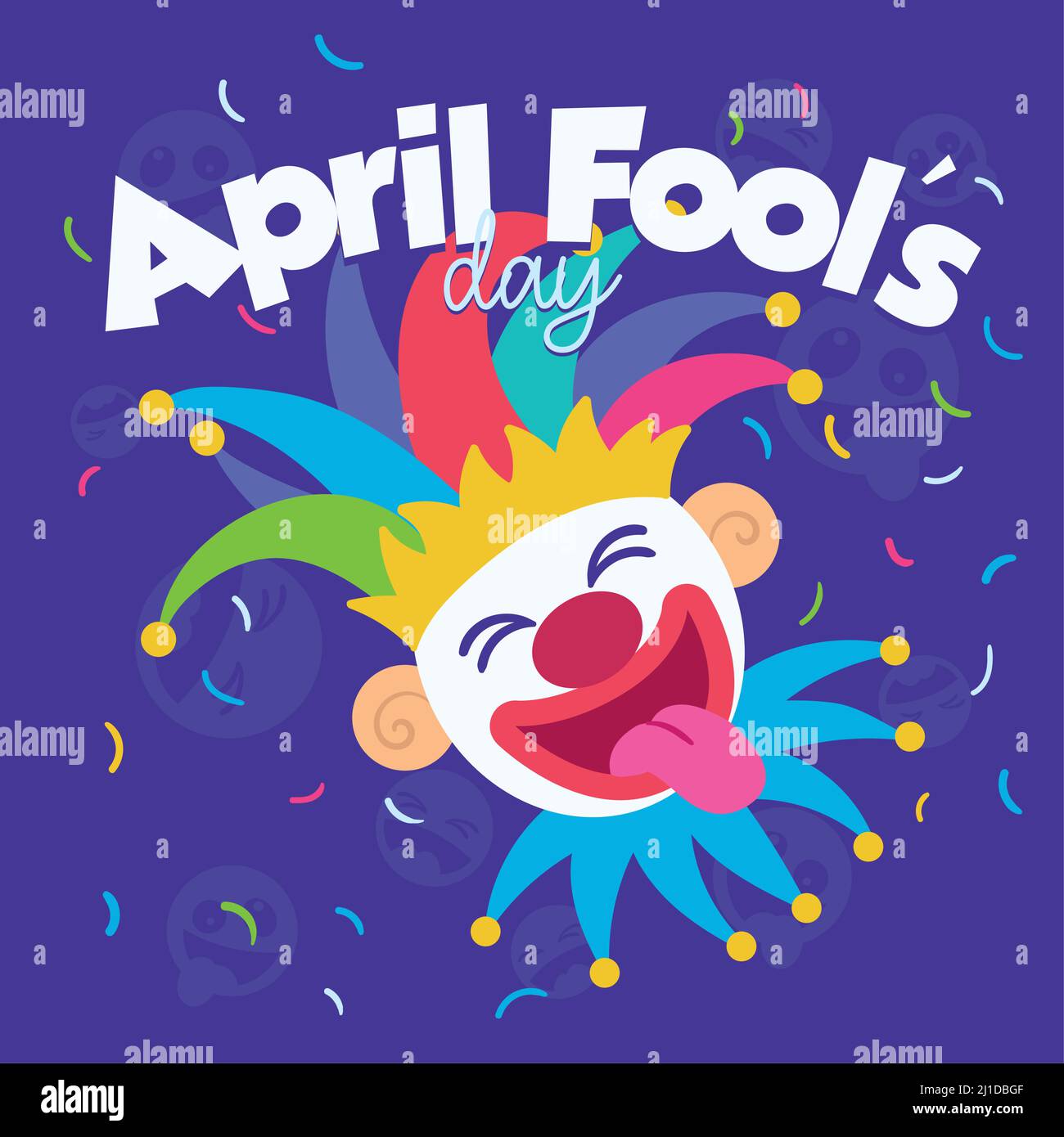 Isolated happy jester with a smile and a hat April fool day template ...