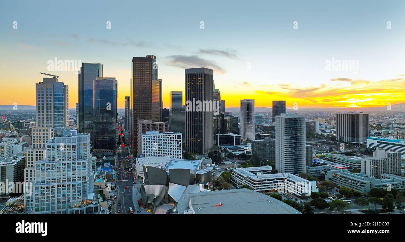 Los angeles cityscape. Urban aerial view of downtown Los Angeles ...