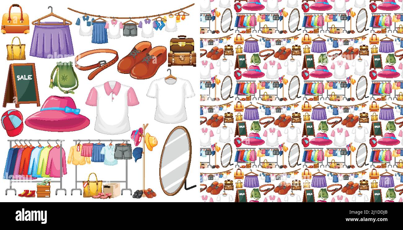 Seamless background design with cloth theme on white background ...