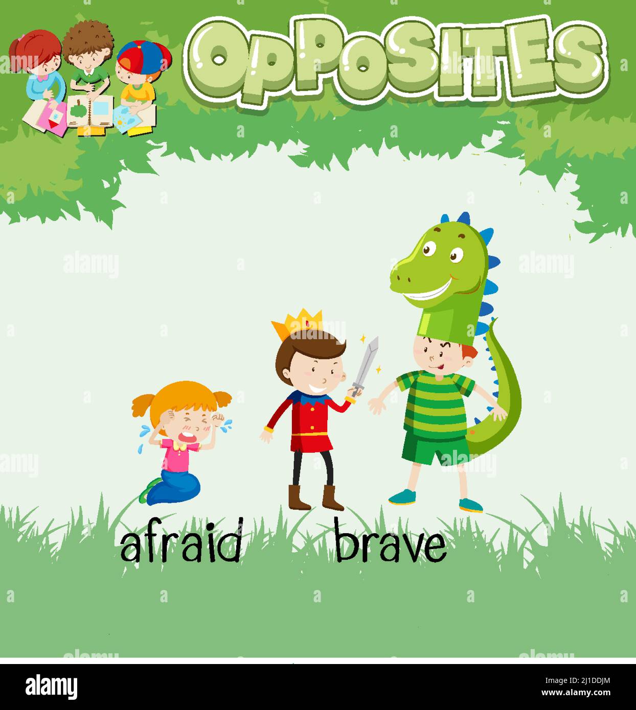 Opposite words for afraid and brave illustration Stock Vector Image ...