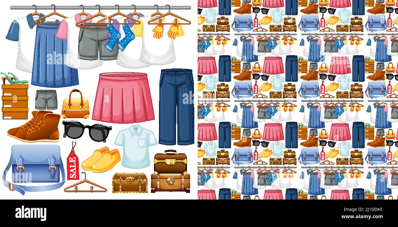 Seamless background design with cloth theme on white background ...