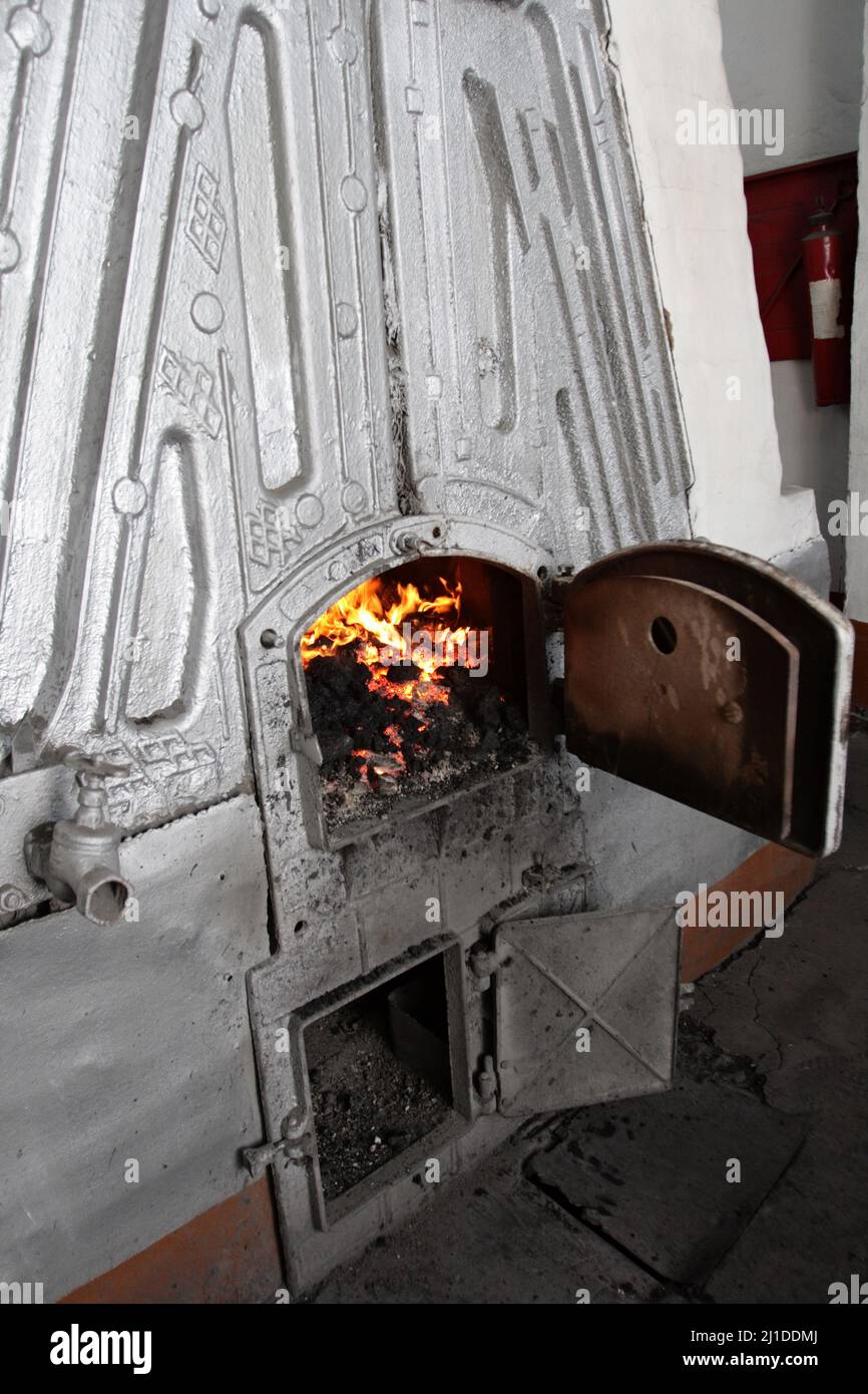The fire box in the boiler room Stock Photo - Alamy