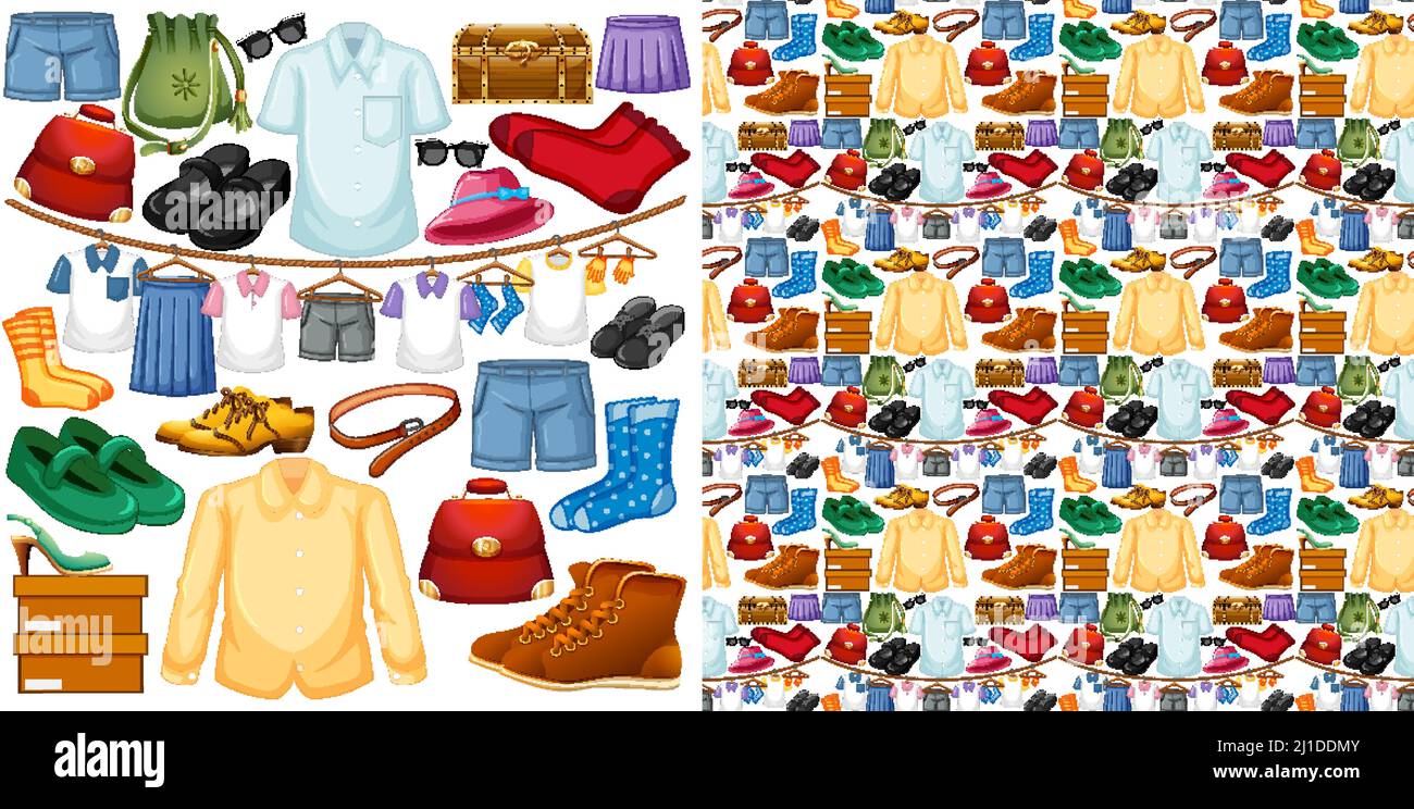 Seamless background design with cloth theme on white background ...