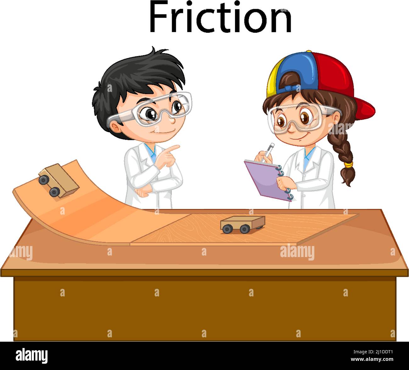 Scientist kids doing friction experiment illustration Stock Vector ...