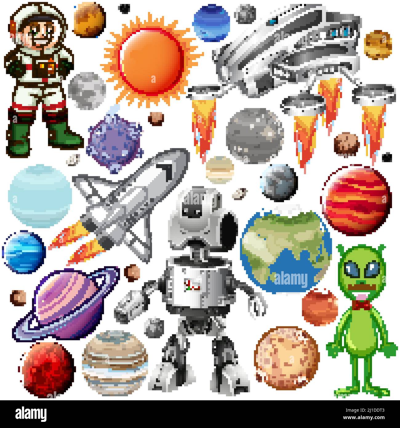 Set of space objects on white background illustration Stock Vector ...