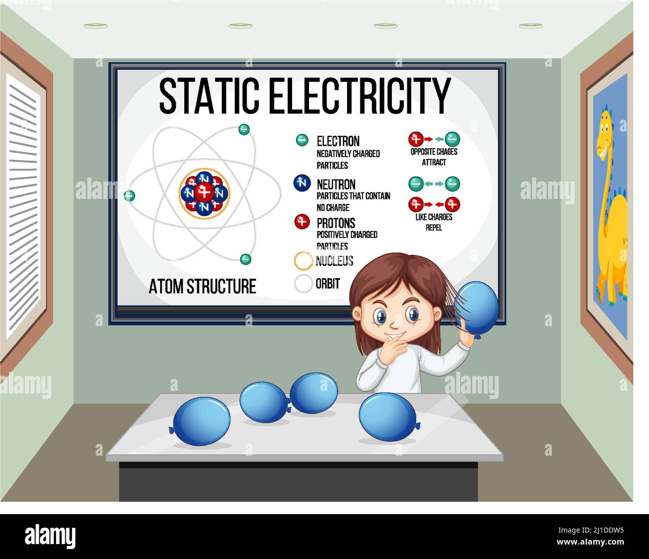 Scientist girl doing static electricity science experiment illustration ...