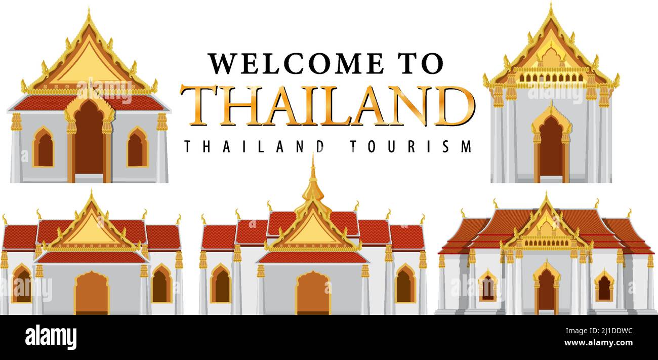 Thailand iconic tourism attraction background illustration Stock Vector ...