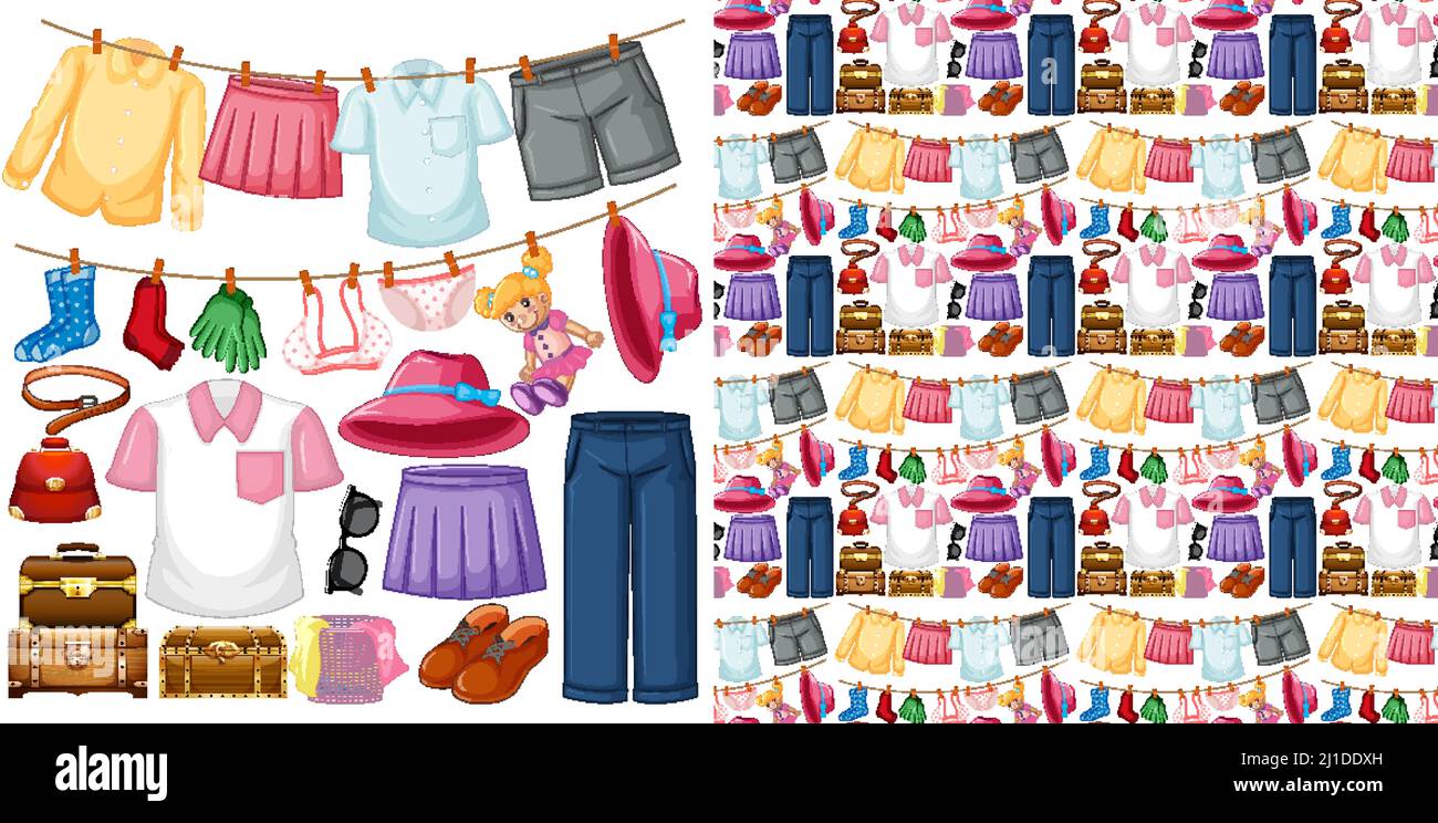 Seamless background design with cloth theme on white background ...
