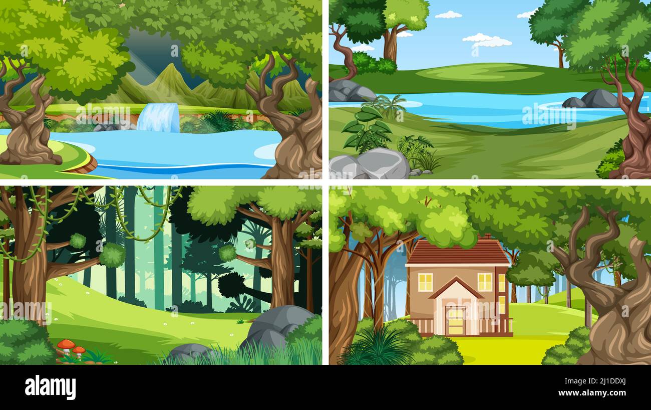 Nature scene with many trees and illustration Stock Vector Image & Art ...