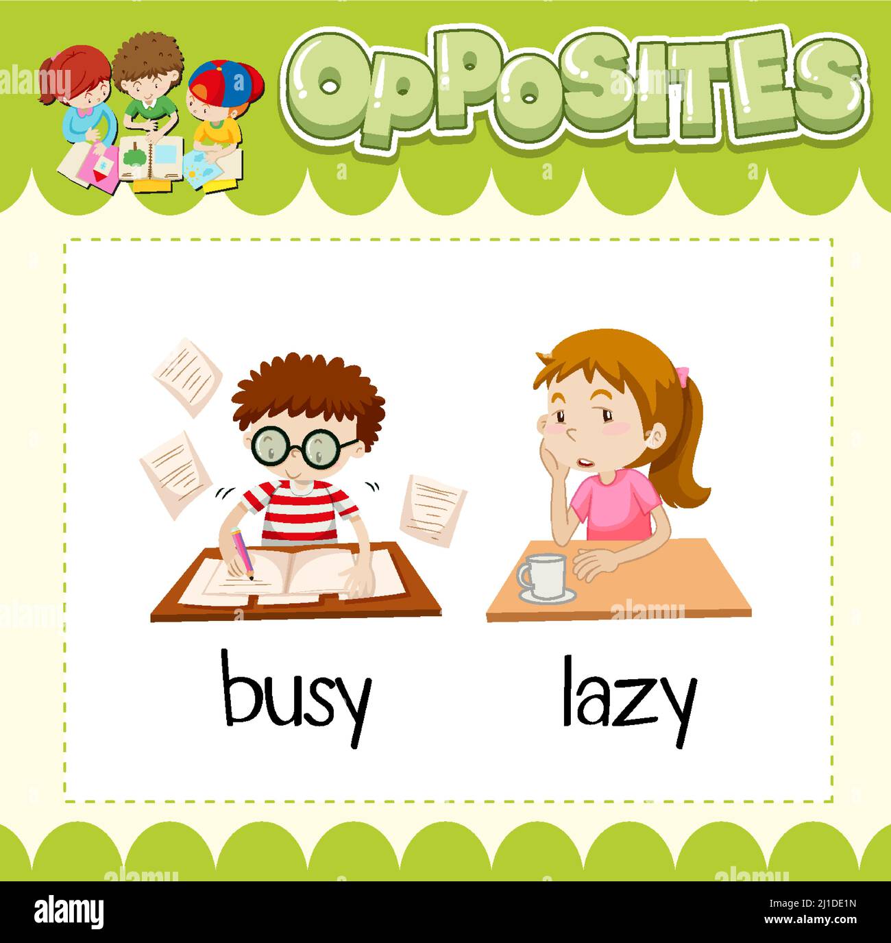 Education word card of English opposites word illustration Stock Vector ...