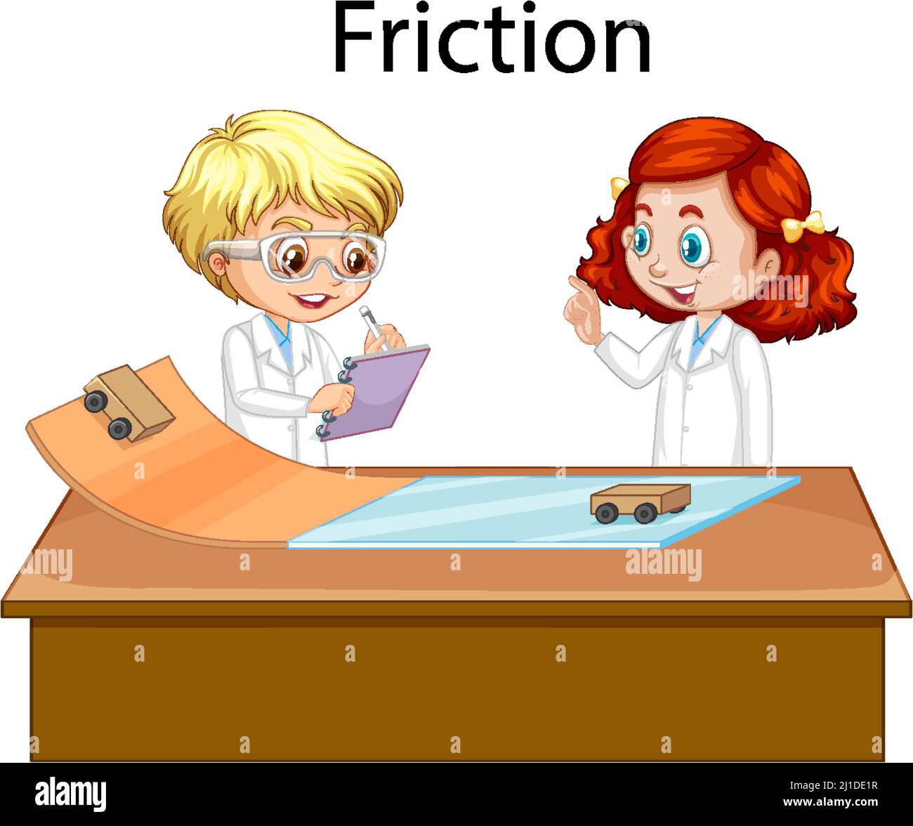 Scientist kids doing friction experiment illustration Stock Vector ...