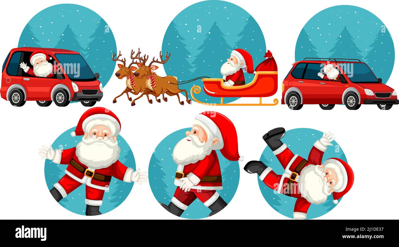 Set of Christmas theme with Santa, car illustration Stock Vector Image ...