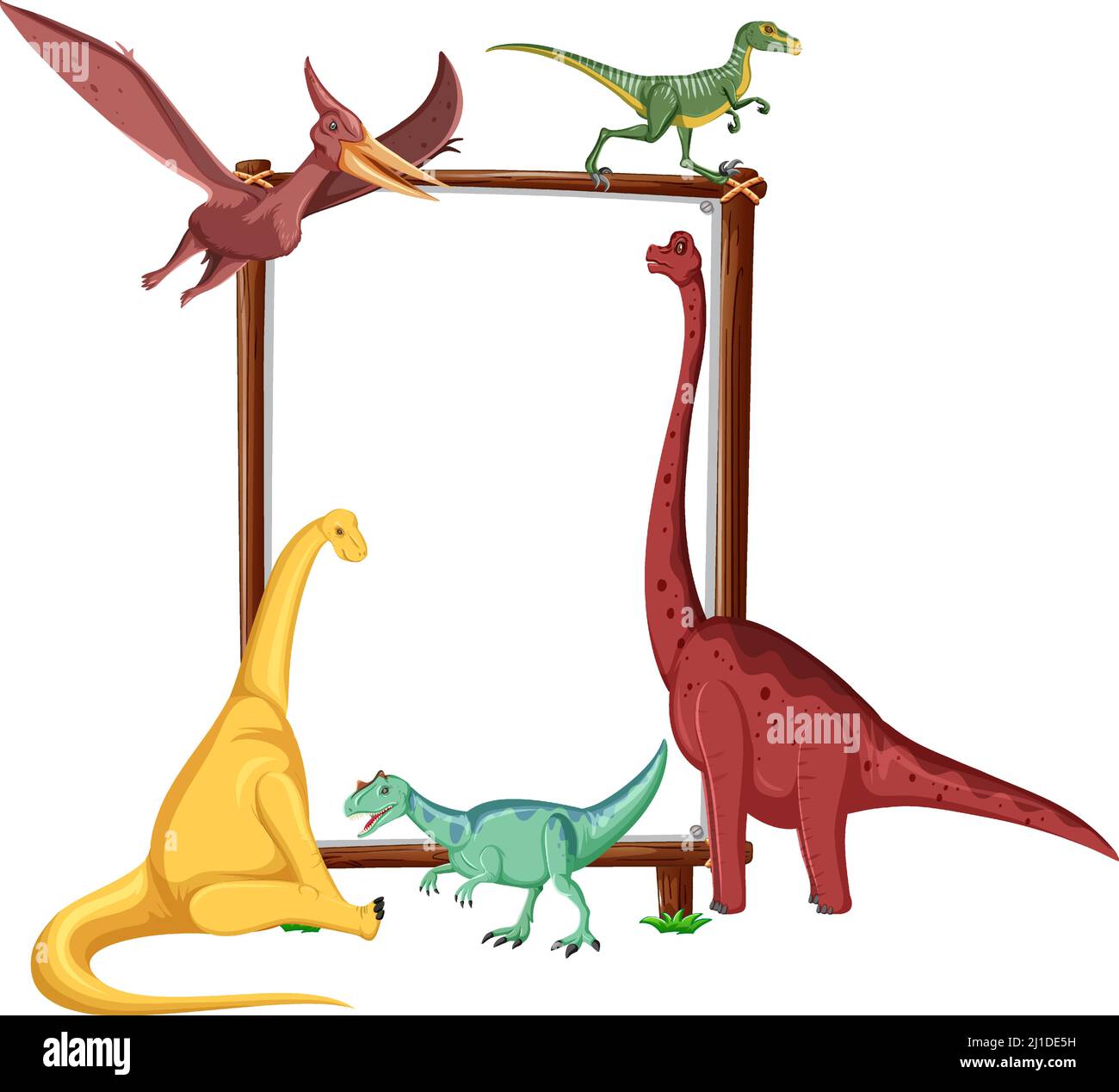 Group of dinosaurs around board on white background illustration Stock ...