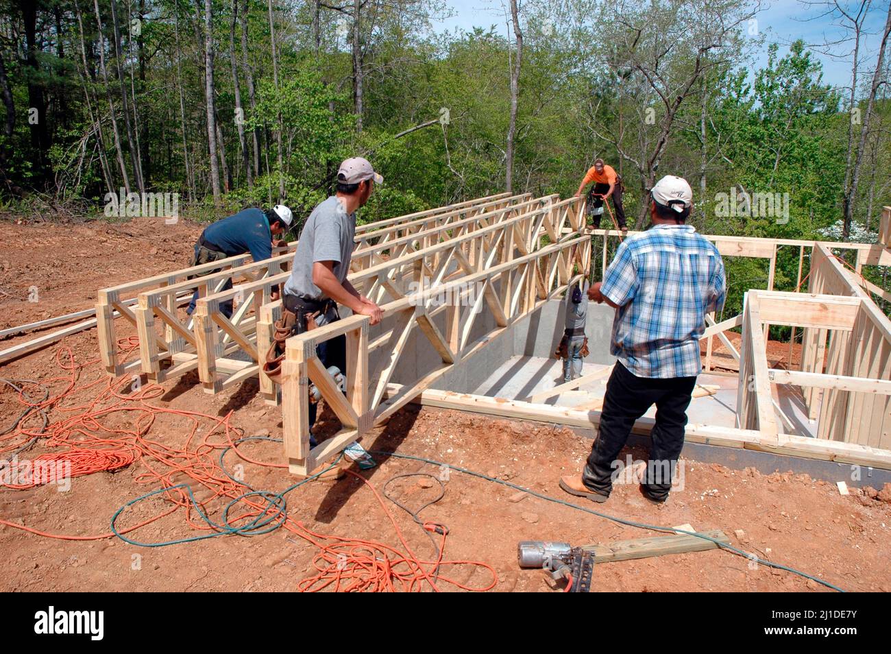 Rough wood framing crew from Mexico and Guatemala working in Atlanta ...